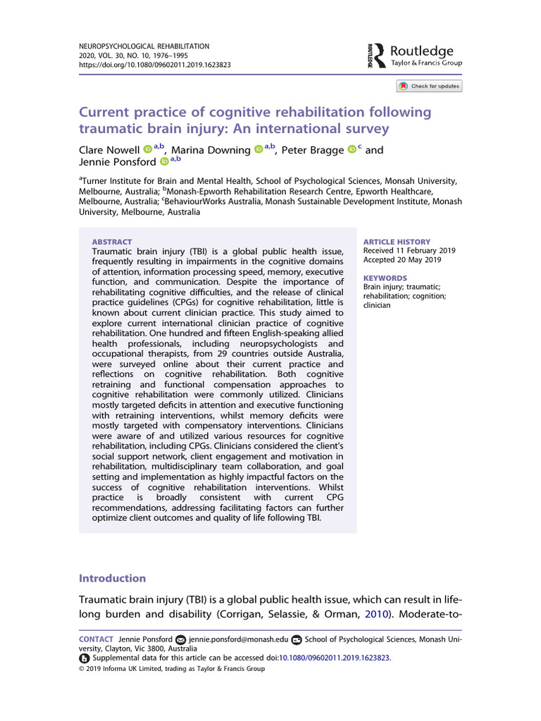 current practique of cognitive | PDF | Physical Therapy | Traumatic Brain Injury