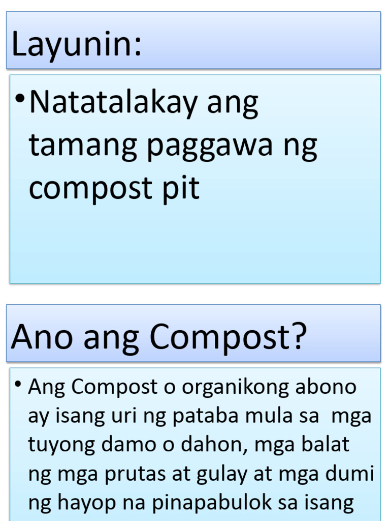Layunin:: - Natatalakay Ang Tamang Paggawa NG Compost Pit | PDF