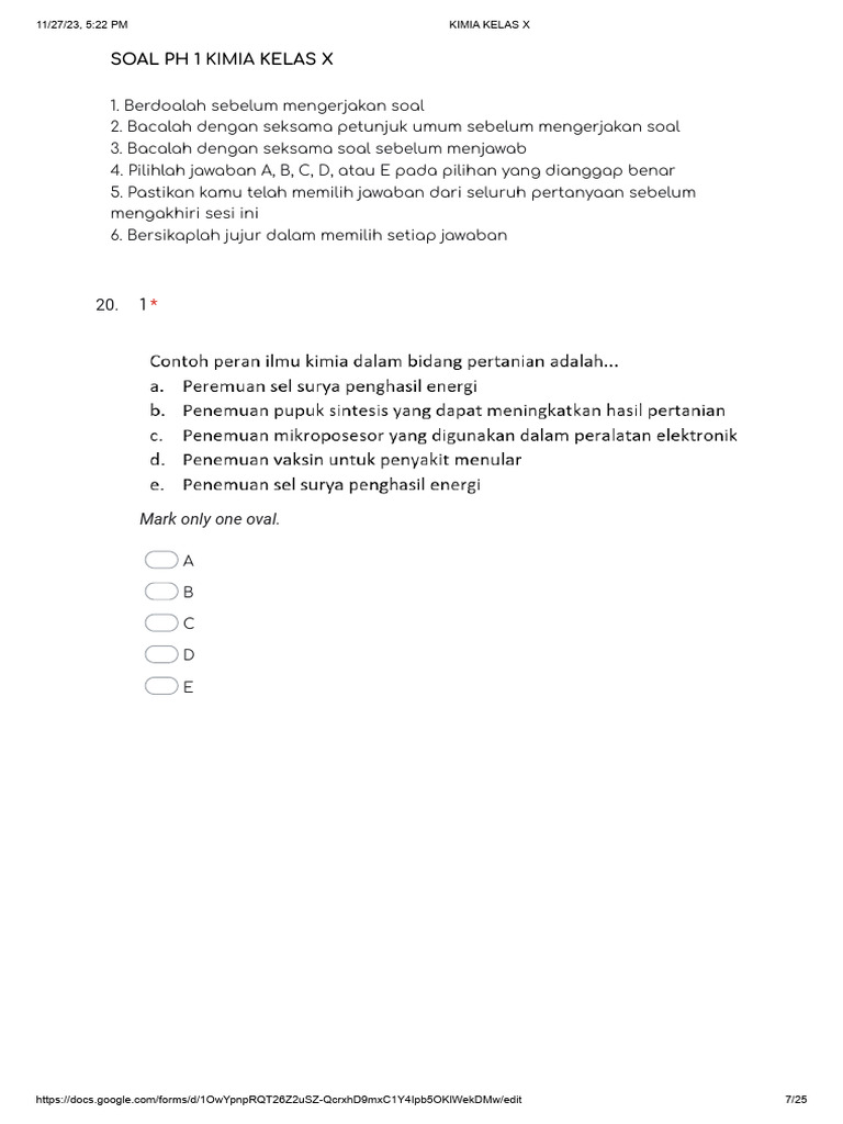Soal PH 1 Ganjil - Kimia 2324 | PDF