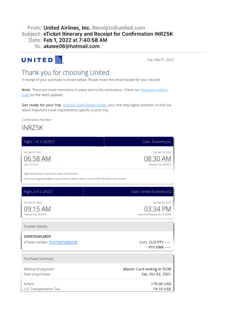 ETicket Itinerary and Receipt For Confirmation INRZ5K | PDF