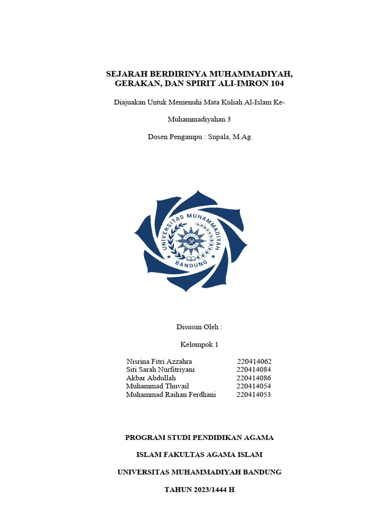 Sejarah Muhammadiyah, Gerakan Dan Spirit Ali-Imron 104. (Kel 1) AIK 3 | PDF