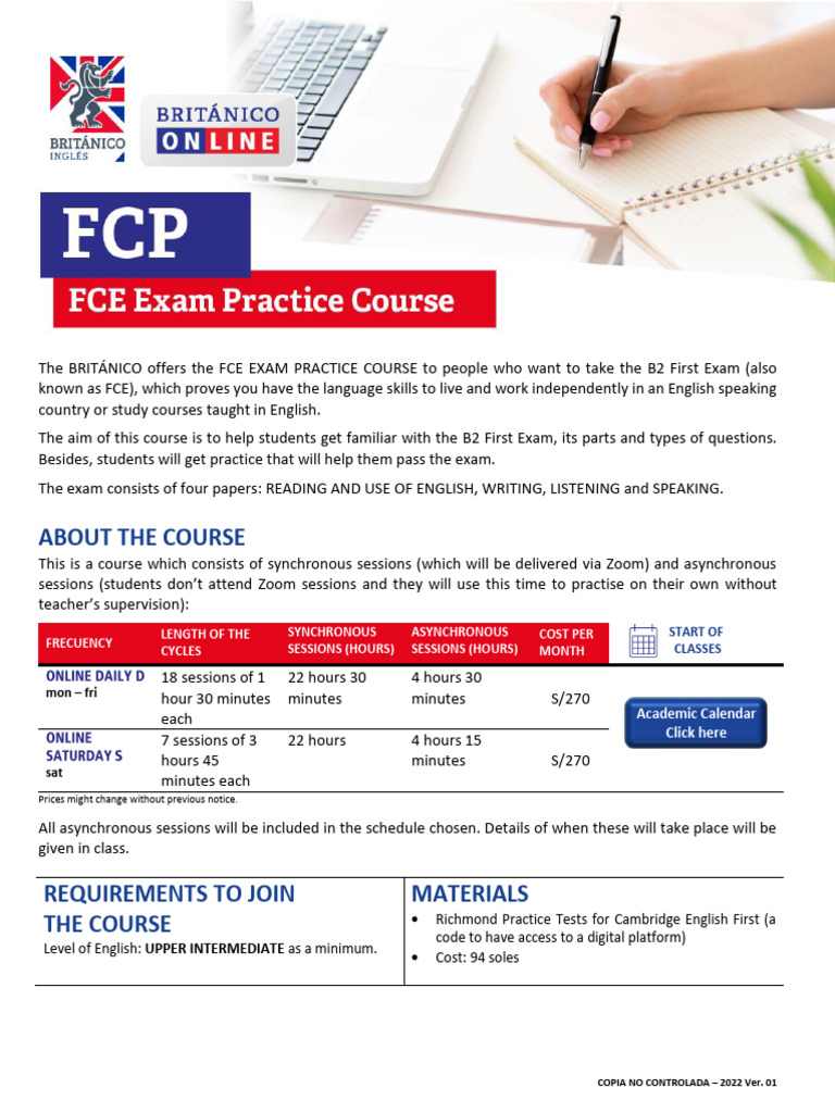 2023 Hoja Informativa FCE EXAM PRACTICE - FCP Ver.01 | PDF