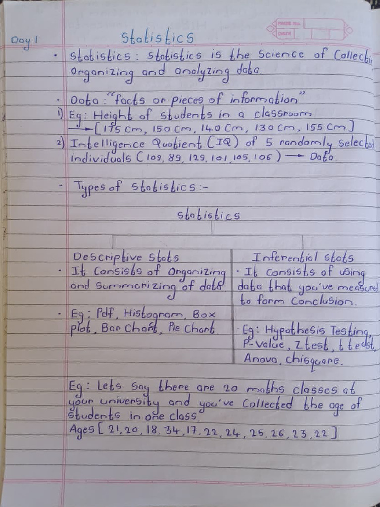 Handwritten STATISTICS Notes 1703849426 | PDF | Statistical Theory ...