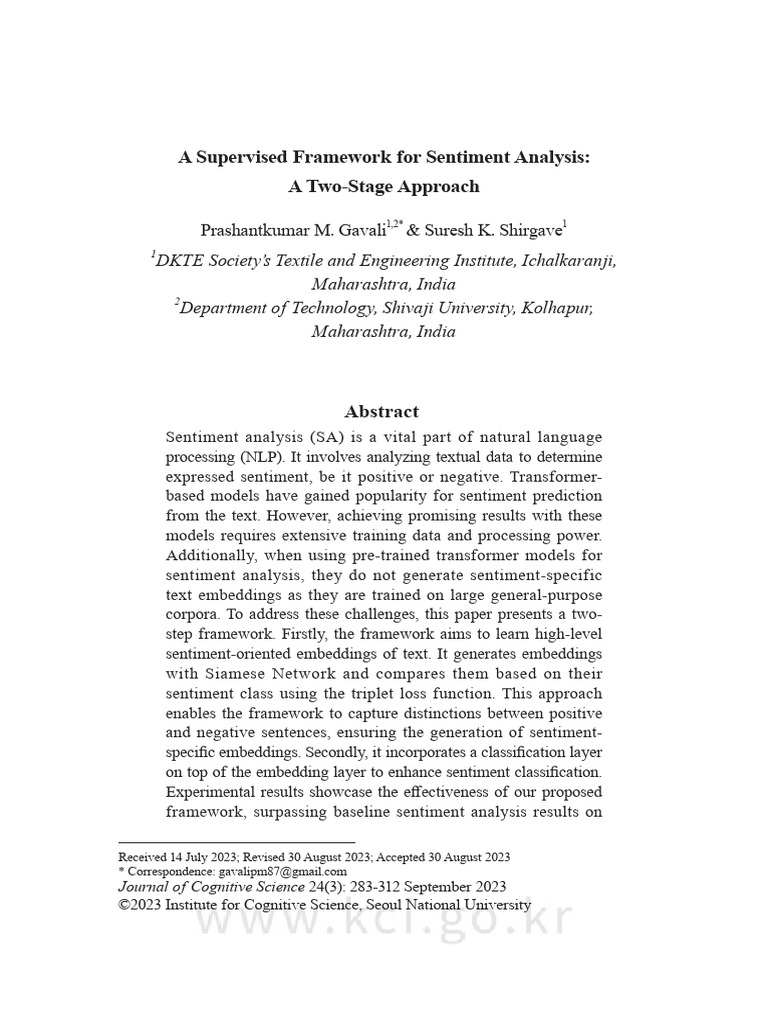 A Supervised Framework For Sentiment Analysis: A Two-Stage Approach | PDF