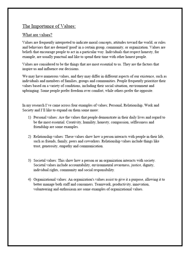 The Importance of Values | PDF | Leadership | Self Esteem