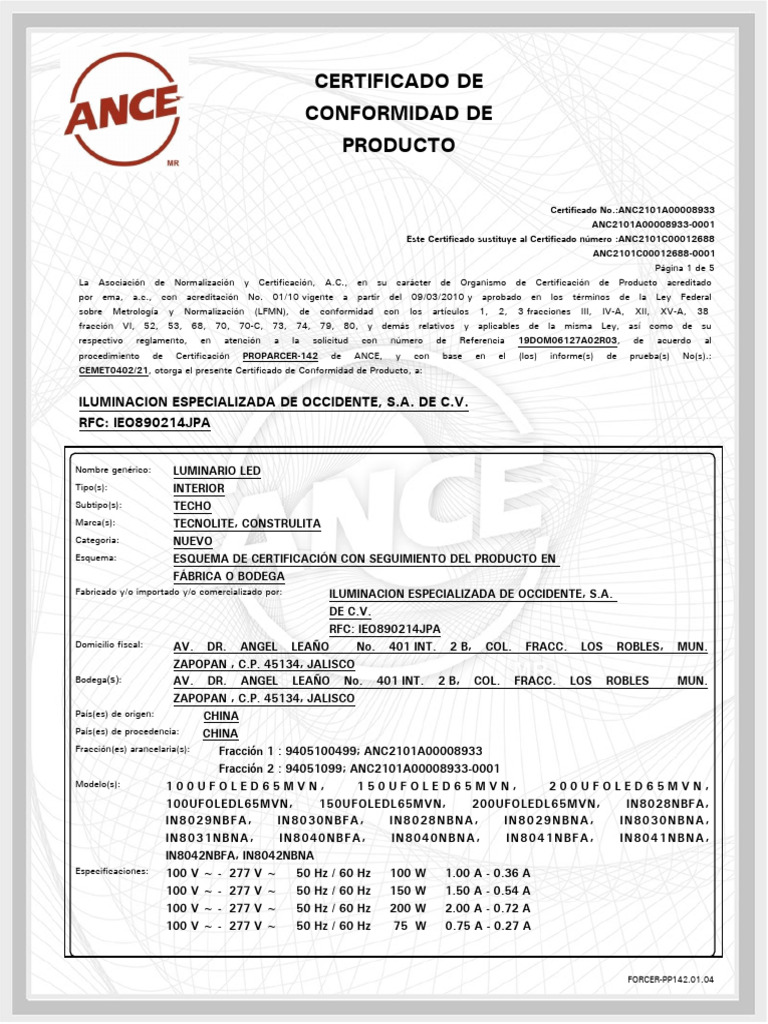 Ejemplo de Certificado de Conformidad | PDF