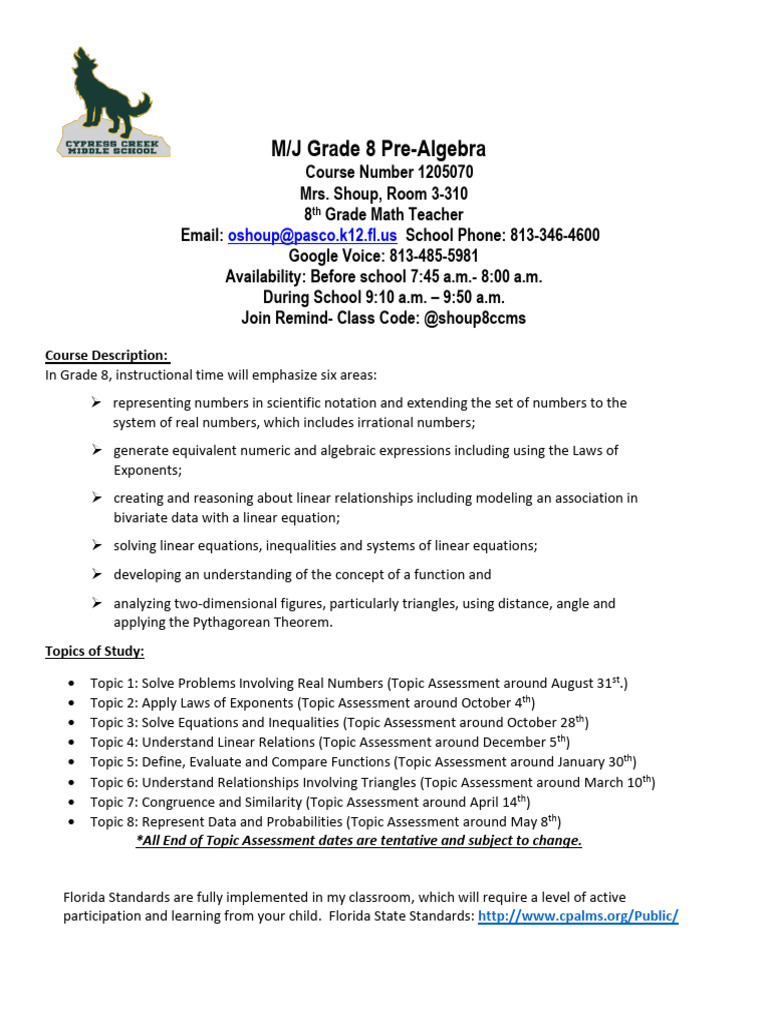 Pre - Algebra Syllabus 22-23 Shoup PDF Version-1 | PDF | Equations ...