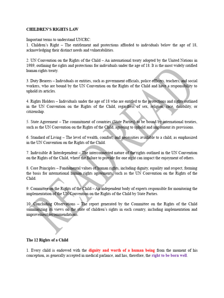 Notes Children | PDF | Children's Rights | Convention On The Rights Of ...