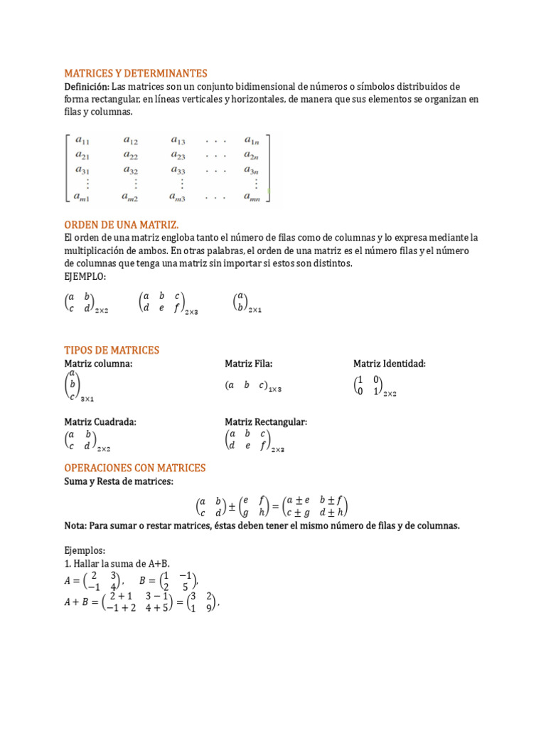 Matrices y Determinantes | Descargar gratis PDF | Matriz (Matemáticas ...