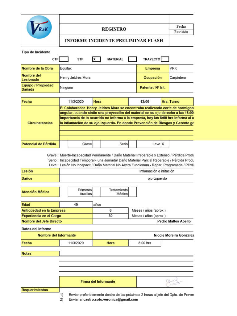 Informe Incidente Preliminar Flash | PDF