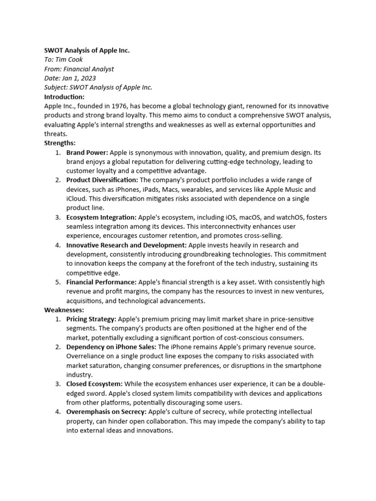 Apple SWOT Analysis | PDF | Apple Inc. | Innovation