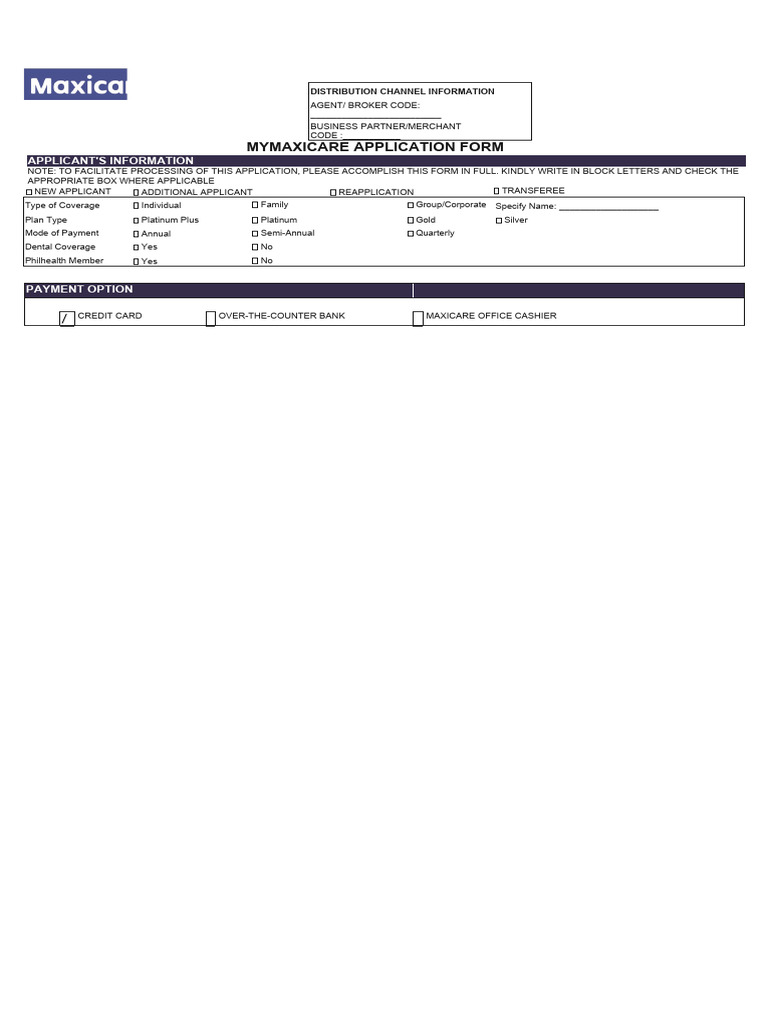 MAXICARE APPLICATION FORM | PDF