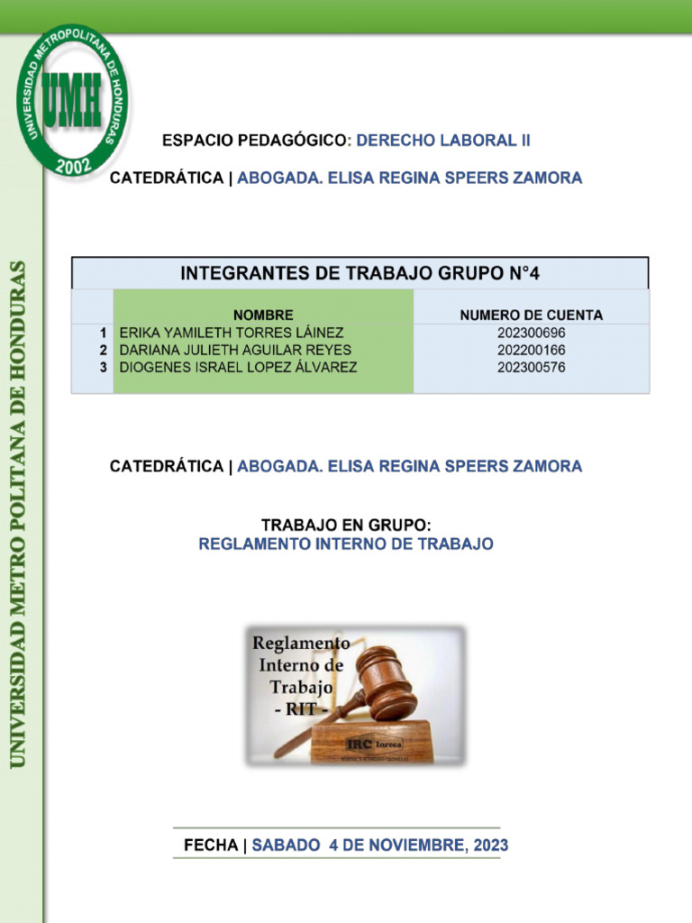 Borrador, Reglamento Interno de Trabajo Grupo 4 | PDF | Derecho laboral | Salario