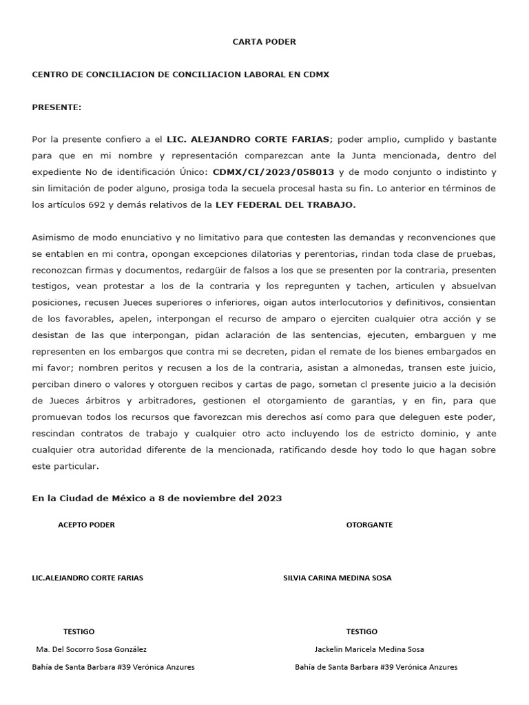 Carta Poder Laboral | Descargar gratis PDF | Judicaturas | Ley Pública