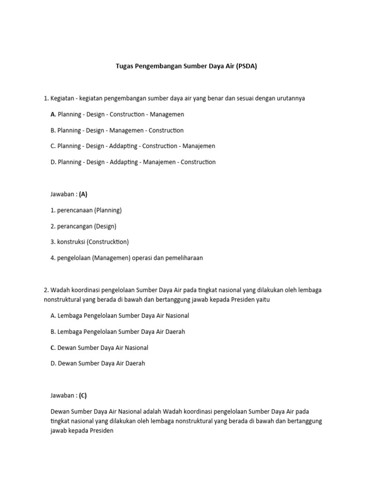 Soal & Jawaban - PSDA Teknik Sipil | PDF
