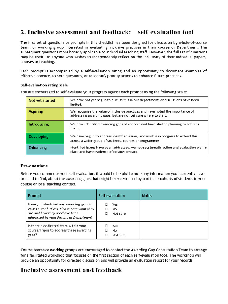 Inclusive Assessment Self-Evaluation Tool | PDF | Educational ...