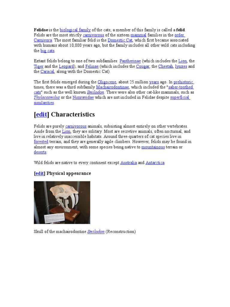 Felidae Is The Biological Family of The Cats | PDF | Felidae | Felids