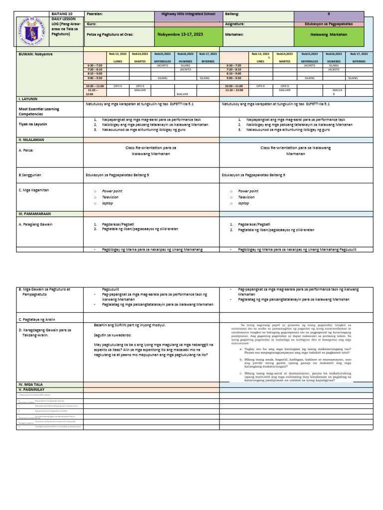 DLL-GRADE-9-Q1-W1S | PDF