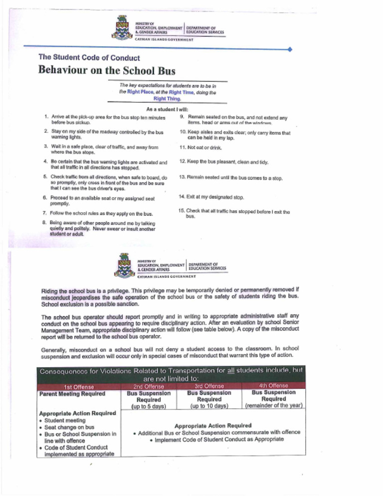 School Bus Behaviour Code | PDF