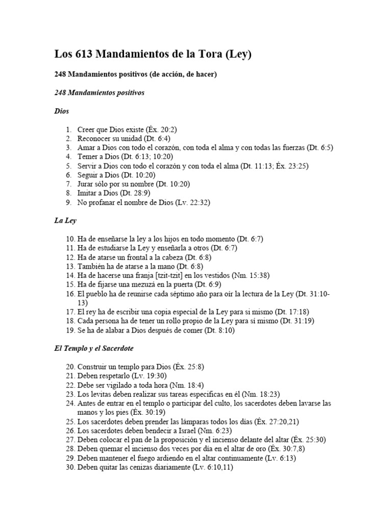 Los 613 Mandamientos de la Torá | PDF | Religión y espiritualidad