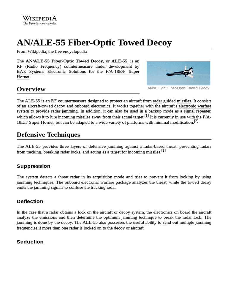 AN ALE-55 Fiber-Optic Towed Decoy | PDF | Equipment | Information And ...