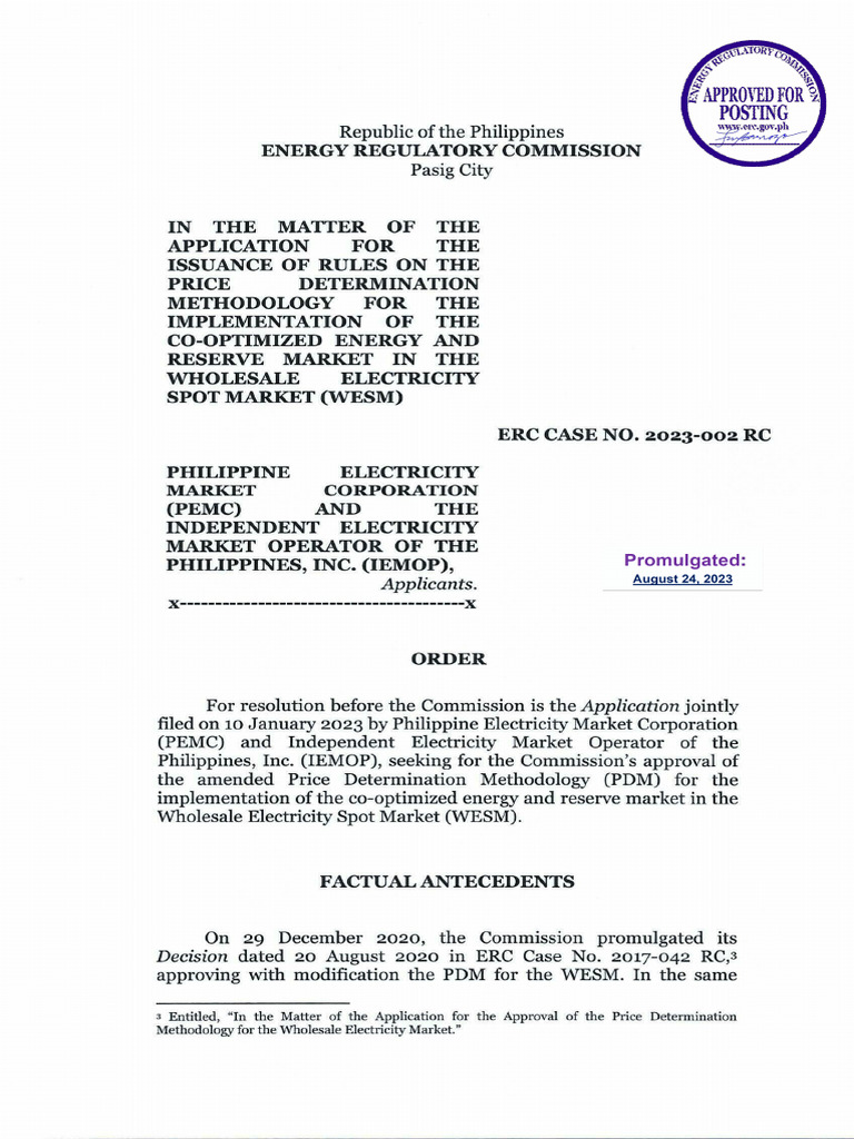 ERC Order Dated 24 August 2023 - PDM RM | PDF