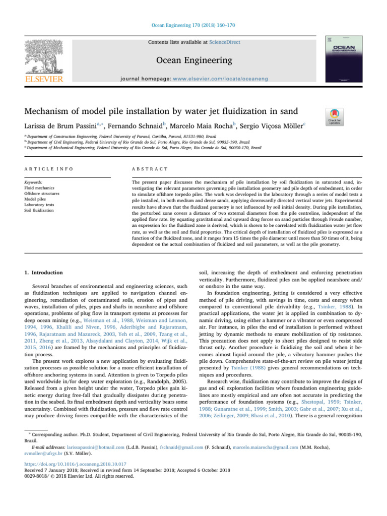 Mechanism of Model Pile Installation by Water Jet Fluidization in Sand ...