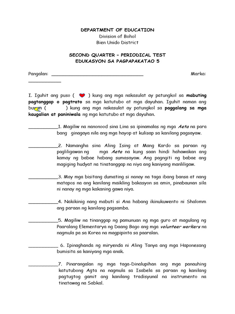 Periodical Test-Esp 5 | PDF