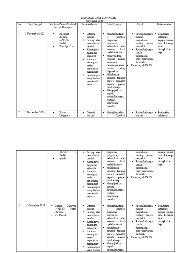 Laporan Case Manager November 2023 | PDF