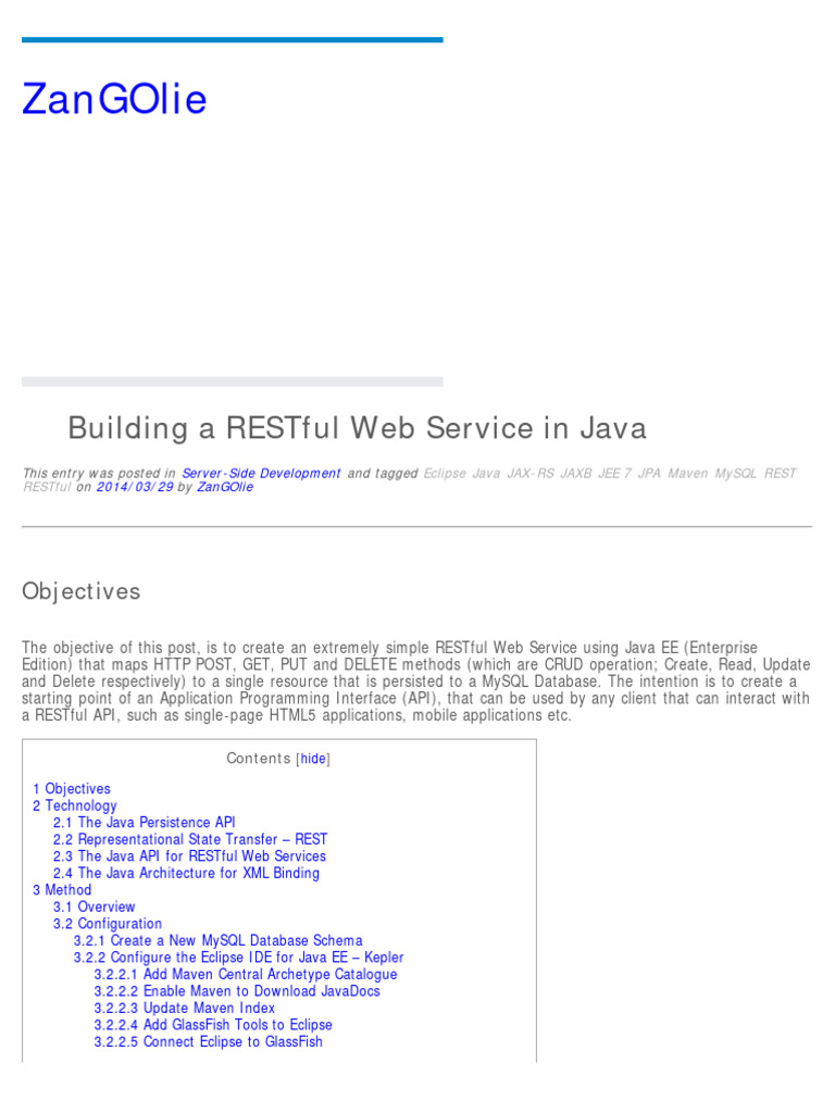 Building A RESTful Web Service in Java | PDF | Representational State ...