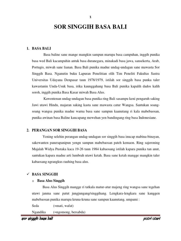 Sor Singgih Basa Bali Overview | PDF