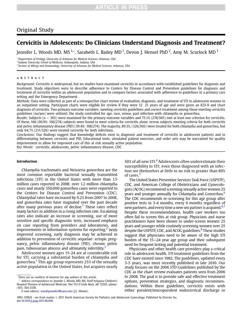 Cervicitis in Adolescents - Do Clinicians Understand Diagnosis and ...