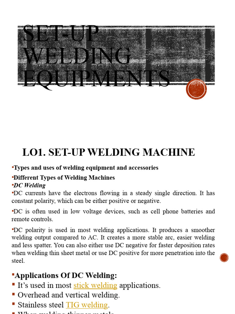 Welding Machine Setup and Tools Guide | PDF | Construction | Welding