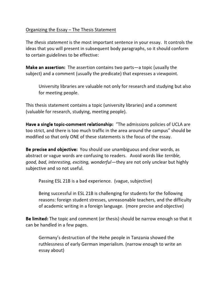 Organizing The Essay | PDF | Essays | Thesis