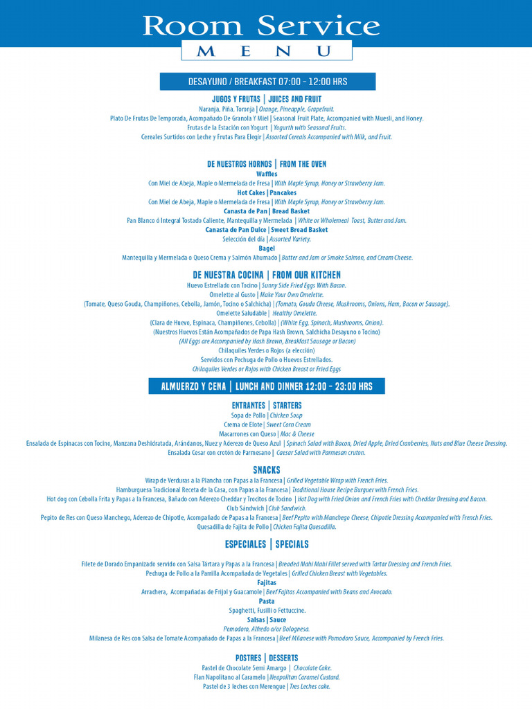 Room Service Menu | PDF