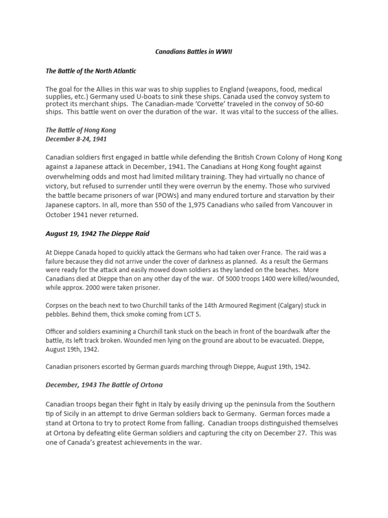 Key Canadian Battles in WWII | PDF | Normandy Landings | Nazi Germany