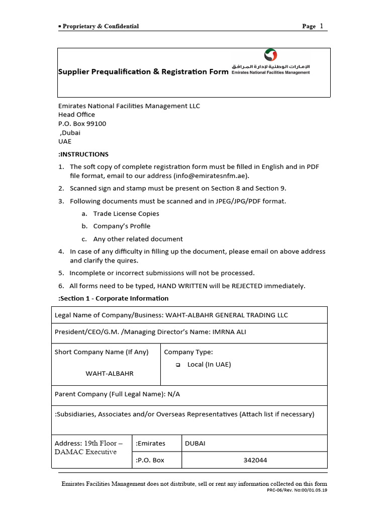 PRC-06 Supplier Prequalification & Registration Form | PDF | United ...