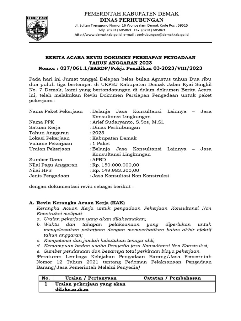 RDPP Konsultansi Dinhub | PDF