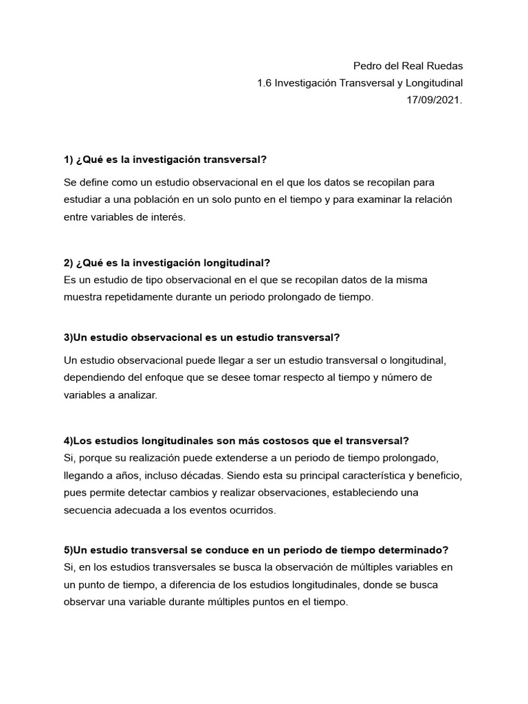 Diferencias entre estudios transversales y longitudinales | PDF