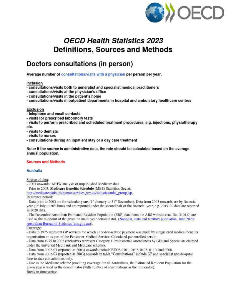 OECD Health Statistics 2023 Definitions, Sources and Methods | PDF