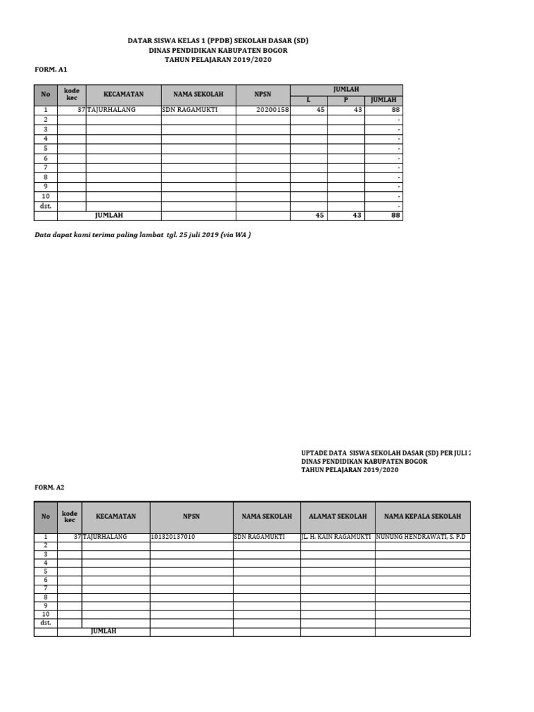 Laporan PPDB 2019-2020 SDN RGM | PDF