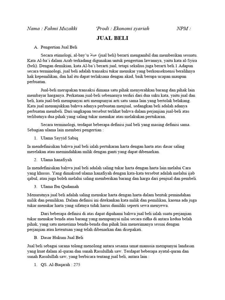 Ayat Dan Hadits Jual Beli Fahmi | PDF