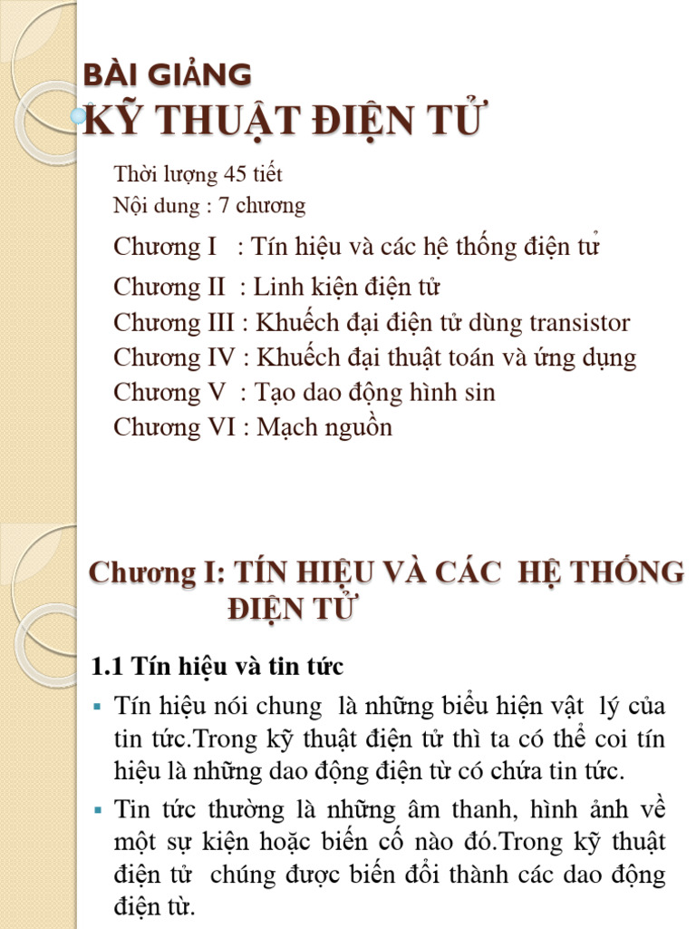 Chuong 1 Tin Hieu Va He Thong Dien Tu | PDF