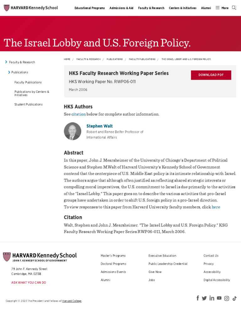 The Israel Lobby and U.S. Foreign Policy. - Harvard Kennedy School ...