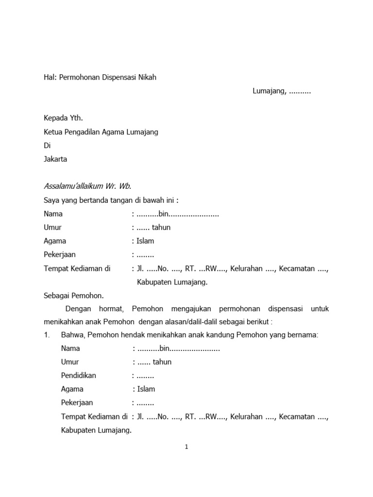 Contoh Permohonan Dispensasi Nikah Anak Laki-Laki | PDF | Hukum