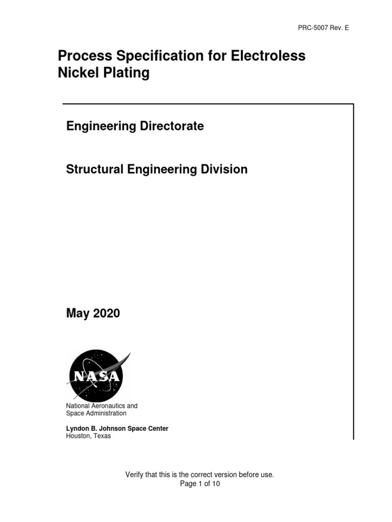 NASA Process Specification For Nickel Plating | PDF | Steel | Physical Sciences