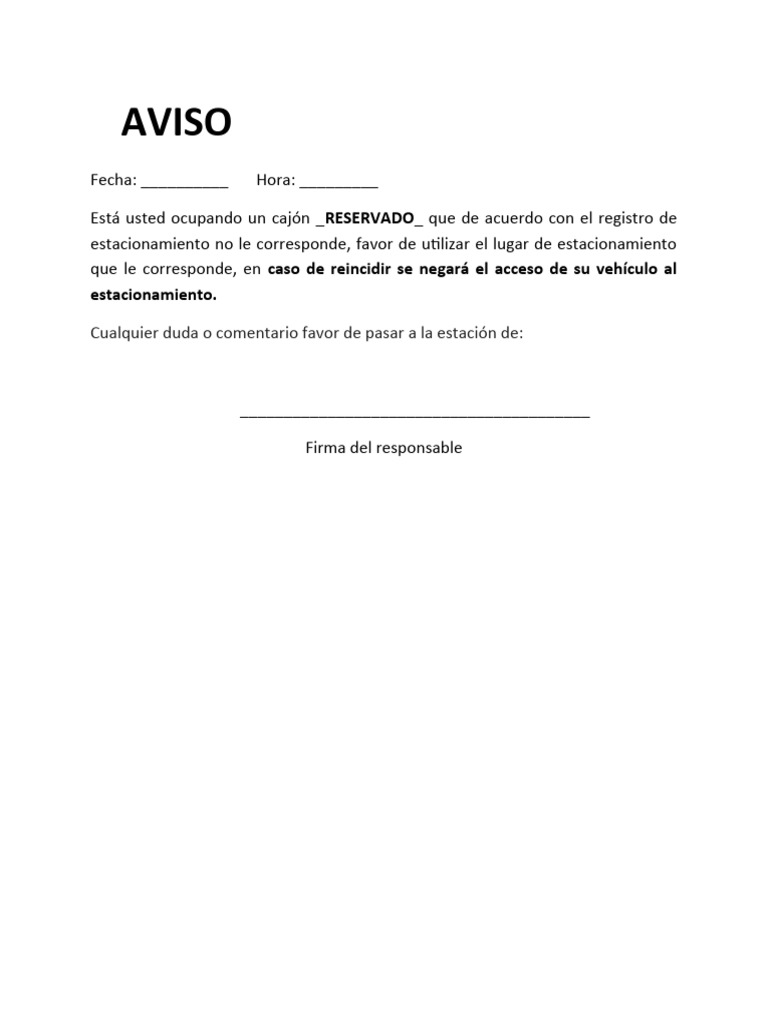 Aviso de Estacionamiento. | PDF