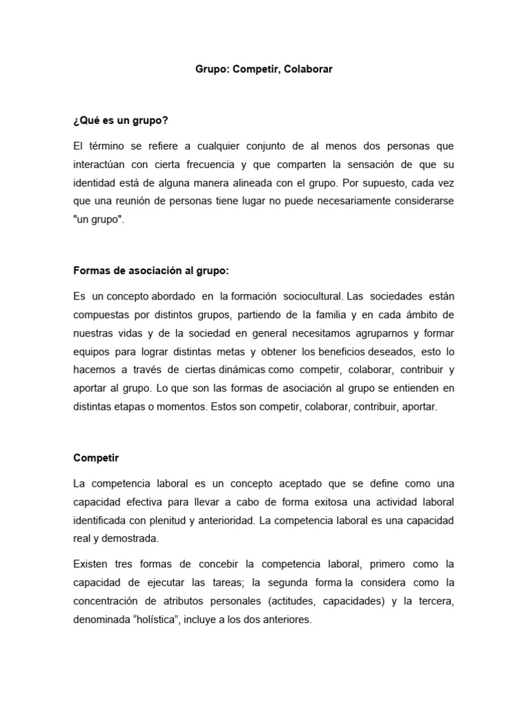 Borrador Grupo Competir, Colaborar | PDF | Sociedad | Grupo de trabajo