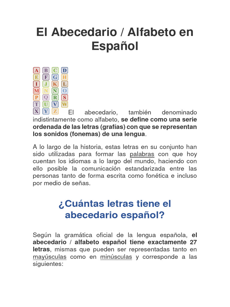 Letras del Abecedario Español: 27 | PDF | Alfabeto | Lengua española