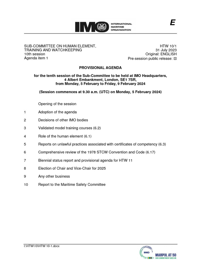 HTW 10-1 - For The Tenth Session of The Sub-Committee To Be Held at IMO ...